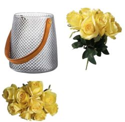 Bundle 1 Transparent Diamond Crystal Glass Vase L + Yellow Roses ...