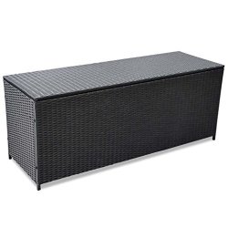 VidaXL Outdoor Storage Box Poly Rattan Black Entryway Chest Bench ...