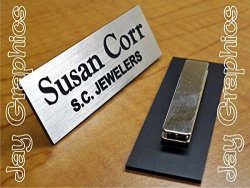 Deals on Custom Engraved 1X3 Brushed Silver Name Tag Badge With ...