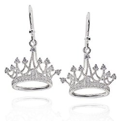 Sterling Silver Round Cubic Zirconia Crown Dangle Earrings | Reviews ...